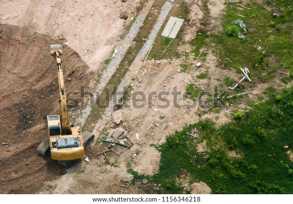 Top View Backhoe Digging Construction Site Stock Photo 1156346218 ...