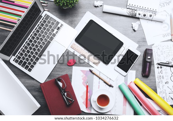 Top View Creative Messy Table Various Stock Photo 1034276632 | Shutterstock