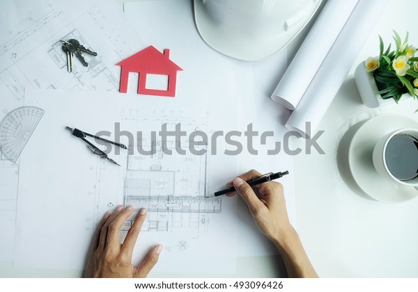 Top View Engineer Hand Working On Stock Photo 493096426 | Shutterstock