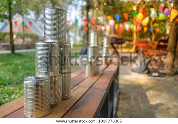 Tower Cans Front Throwing Game Fun Stock Photo (Edit Now) 1019978305