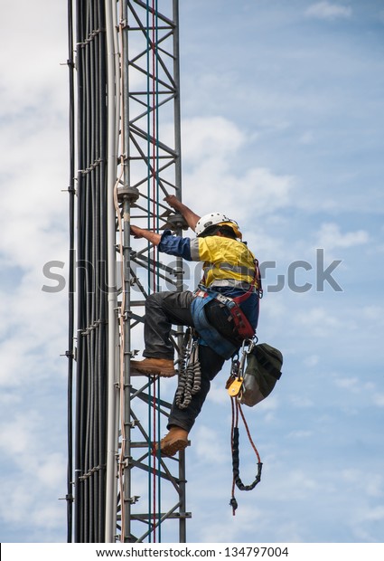 Tower Climber Guyed Tower Cellular System Stock Photo (Edit Now) 134797004