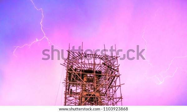 Tower Structure Under Construction Lightning Sky Stock Photo 1103923868 ...