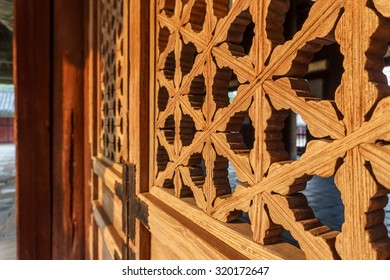Traditional Korean Window Frame Pattern Illuminated Stock Photo ...