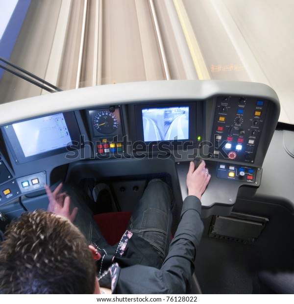 Train Driver Behind Dashboard Controls His Stock Photo (Edit Now) 76128022