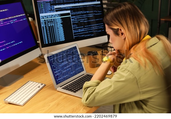Transgender Programmer Working Server Room Stock Photo 2202469879 ...