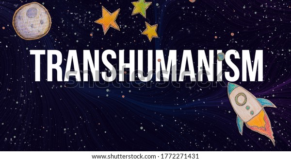 Transhumanism Theme Space Background Rocket Moon Stock Photo 1772271431 ...