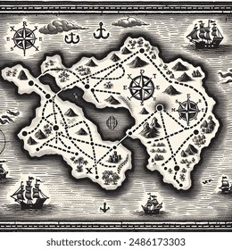 Treasure Map Black White Etching Treasure AI-generated image 2515618335 ...