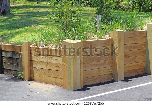 Treated Pine Retaining Wall Stock Photo 1259767255 | Shutterstock