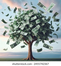 Tree Full 100 Dollar Bills Gold AI-generated image 2468293437 ...