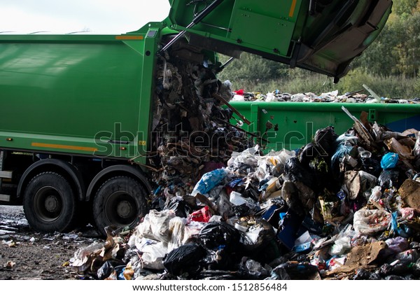 Truck Tipping Garbage Container On Junk Stock Photo 1512856484 ...