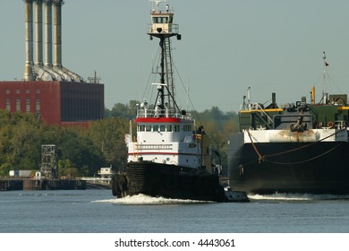 Tug Pulling Empty Barge On River Stock Photo 4443061 | Shutterstock