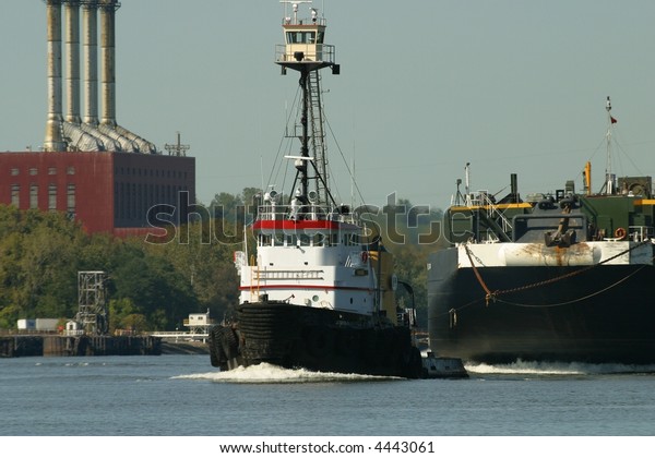Tug Pulling Empty Barge On River Stock Photo 4443061 | Shutterstock
