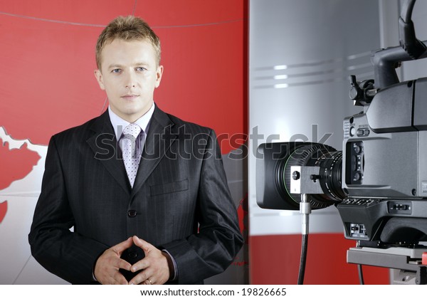 Tv Presenter Studio Front Camera Viewers Stock Photo 19826665 ...