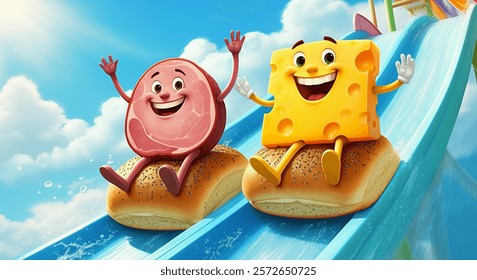 Two Animated Characters Going Down Slide AI 產生圖片 2572650225 | Shutterstock