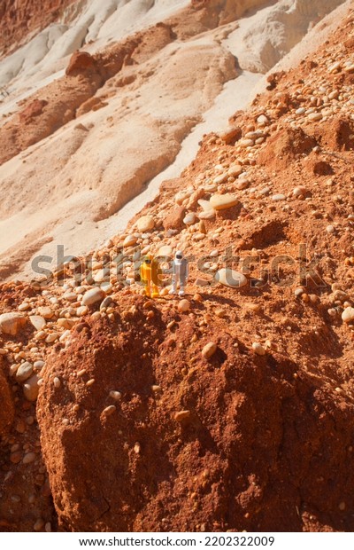 Two Astronauts Exploring Mars Cliff Concept Stock Photo 2202322009 ...