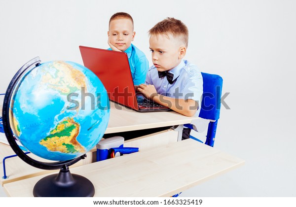 Two Boys Sitting Computer School Stock Photo 1663325419 | Shutterstock