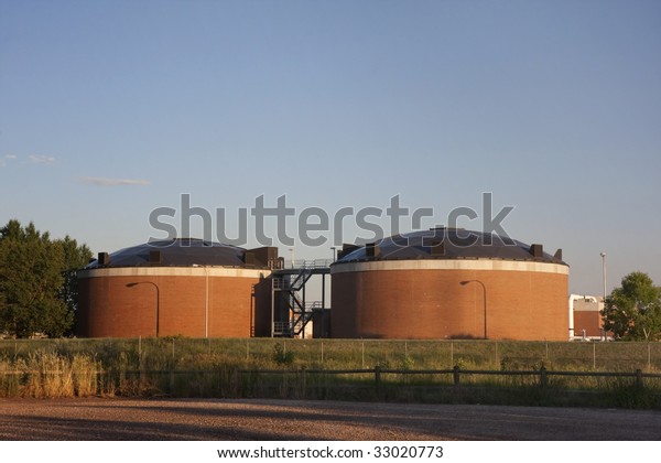 Two Brick Round Biotower Structures Water Stock Photo 33020773 ...