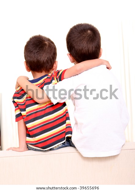 Two Children On Back Hugging Beauty Stock Photo (Edit Now) 39655696