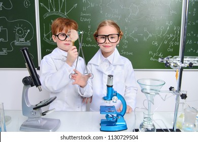 Two Children Scientists Making Experiments Laboratory Stock Photo ...