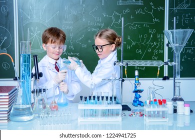 Two Children Scientists Making Experiments Laboratory Stock Photo ...