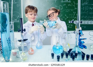 Two Children Scientists Making Experiments Laboratory Stock Photo ...
