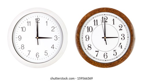Two Clock Faces Showing Three Oclock Foto Stok 159566369 | Shutterstock