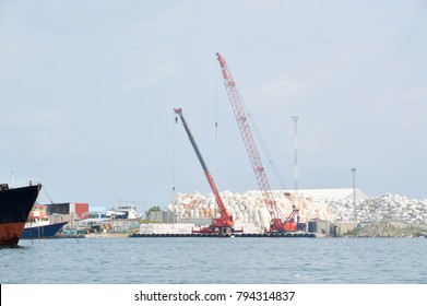 Two Cranes Used Loading Unloading Goods Stock Photo (Edit Now) 794314837