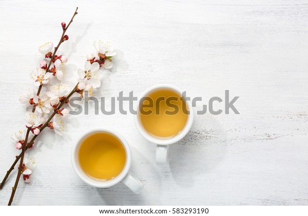 Two Cups Green Tea Branches Blossoming Stock Photo 583293190 | Shutterstock