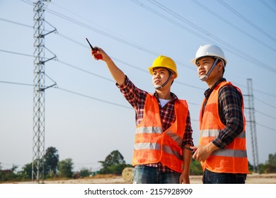 Two Electrical Engineers High Voltage Electricity Stock Photo ...