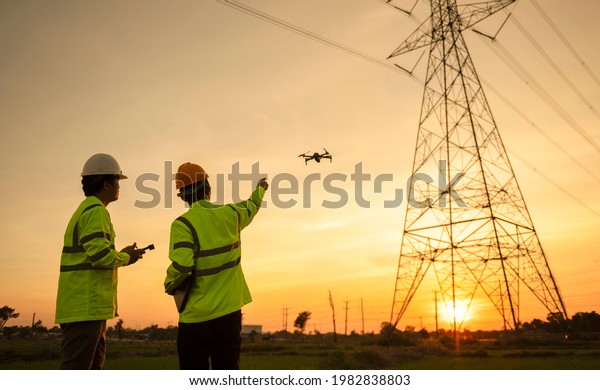 Two Electrical Engineers Used Drones Observe Stock Photo (Edit Now ...