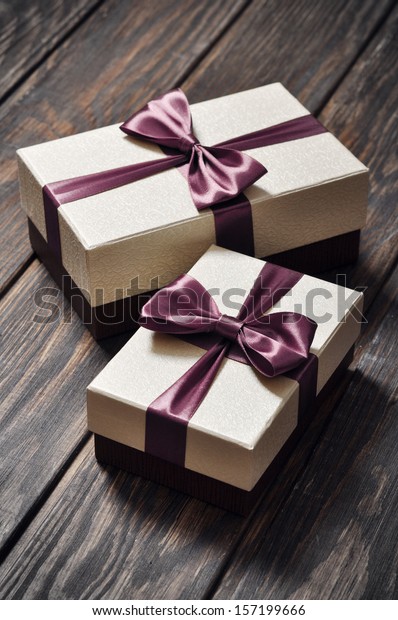 Two Elegant Gift Boxes On Wooden Stock Photo 157199666 | Shutterstock