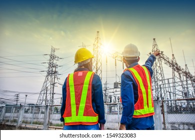 Two Engineer Standing Work Place Power Stock Photo (Edit Now) 1549323080
