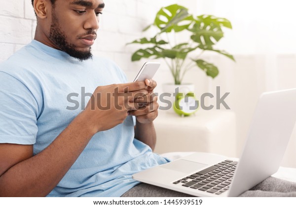 Two Factor Authentication Black Man Using Stock Photo 1445939519 ...
