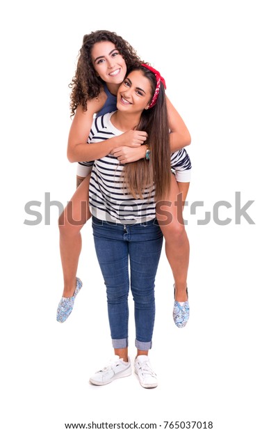 Two Friends Posing Studio Isolated Over Stock Photo 765037018 ...