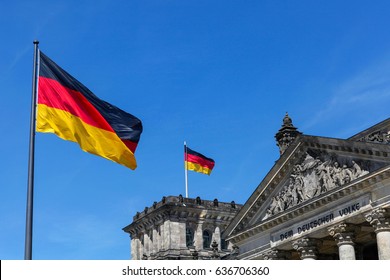 German Flags Waving Wind Famous Reichstag Foto Stok 670560457 ...
