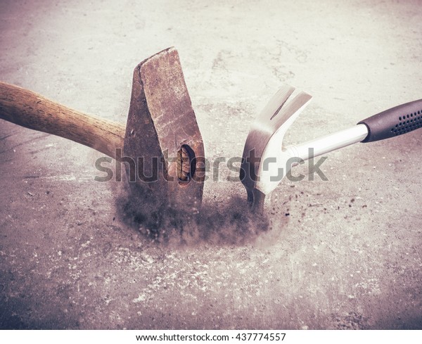 Two Hammers Hitting Stone Force Symbol Stock Photo (Edit Now) 437774557