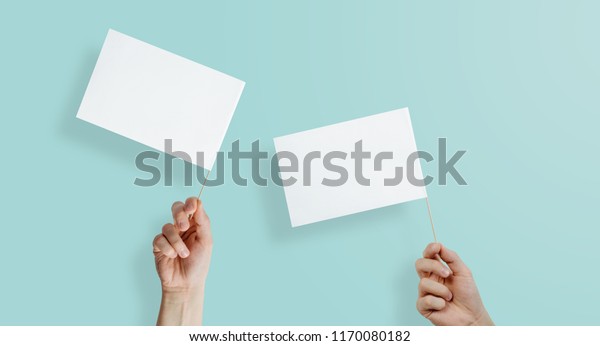 Two Hands Lifting White Empty Flags Stock Photo 1170080182 | Shutterstock