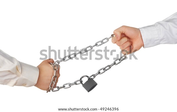 Two Hands Pulling Locked Chain Stock Photo 49246396 | Shutterstock