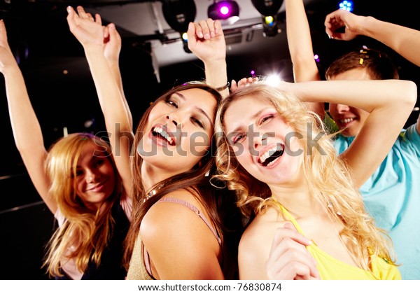 Two Joyful Girls Dancing Night Club Stock Photo (Edit Now) 76830874 Two Joyful Girls Dancing Night Club Stock Photo (Edit Now) 76830874