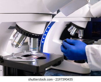 Two Large Microscopes Laboratory Specimens Under Stock Photo 2197390435 ...