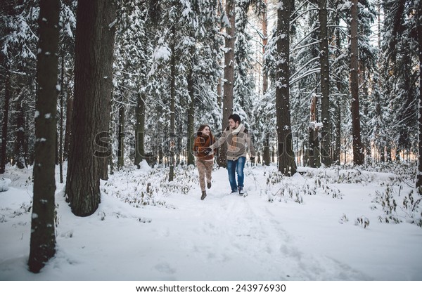 Two Lovers Winter Forest Stock Photo (Edit Now) 243976930