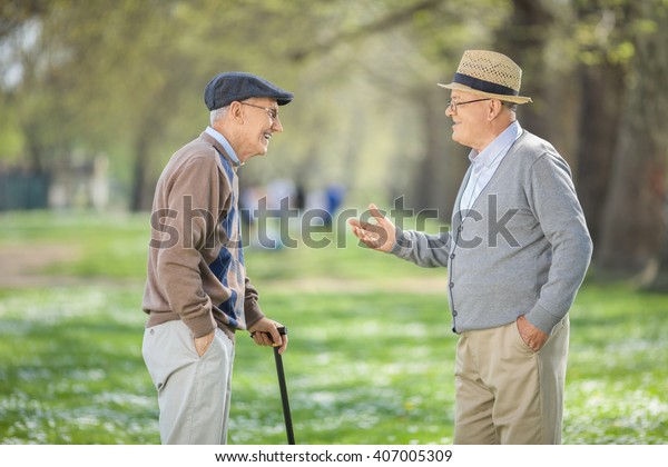 Two Old Friends Having Conversation Park Stock Photo (Edit Now) 407005309