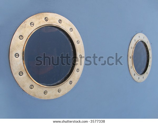 Two Old Ship Windows On Dark Stock Photo (Edit Now) 3577338