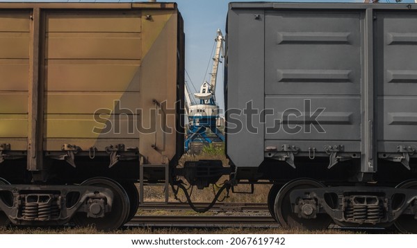 Two Rail Containers Freight Train Crane Stock Photo 2067619742 ...