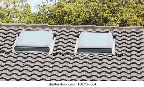 Two Rectangle Skylights On Tiled Roof Stock Photo 1587145504 | Shutterstock