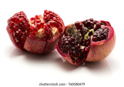 Two Split Open Pomegranate Isolated On Stock Photo (Edit Now) 760580479