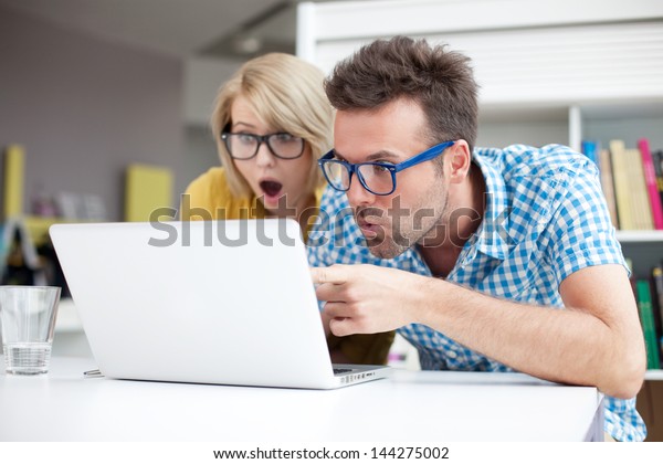 Two Surprised Students Learning Library On Stock Photo (Edit Now) 144275002