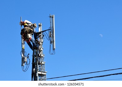 Two Men Working On Telecommunication Tower Stock Photo 125576558 ...