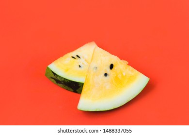 Two Triangular Slices Ripe Yellow Watermelon Stock Photo 1488337055 ...
