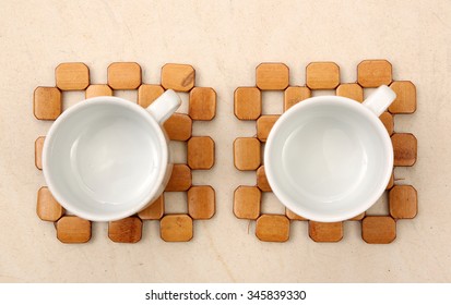 Two White Empty Cups On Trays Stock Photo 345839330 | Shutterstock